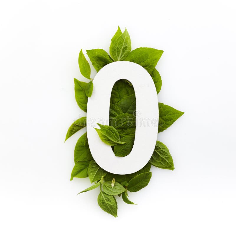 Number Zero with Green Leaves. Minimal Summer Concept. Flat Lay. Stock ...