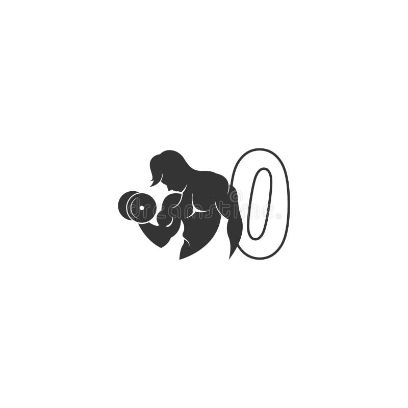Number Zero Logo Icon with a Person Holding Barbell Design Vector Stock ...