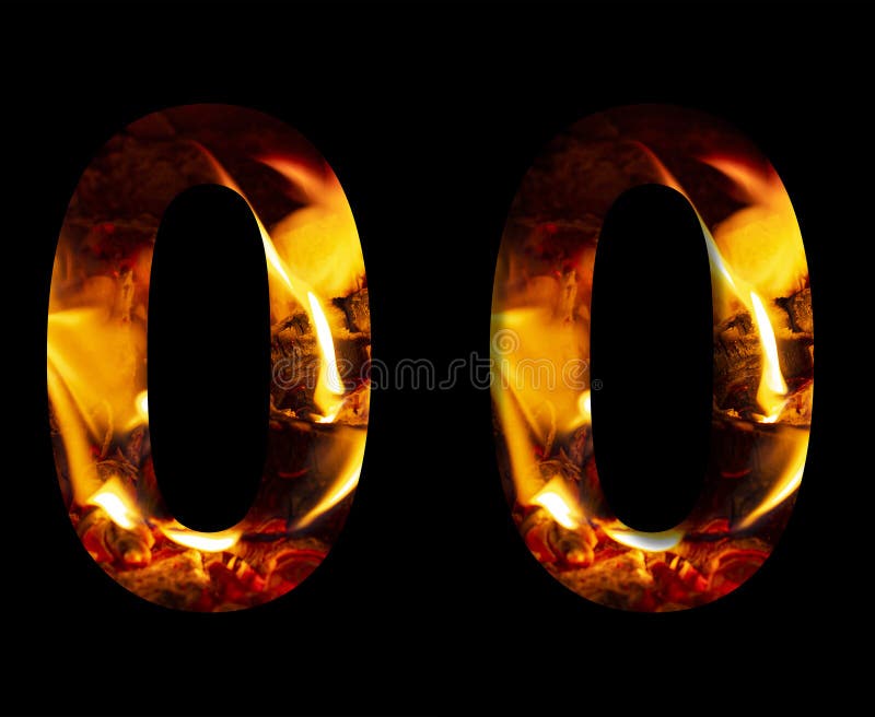 The Number Zero, 0 Made from Fire and Burning Wood on a Black ...