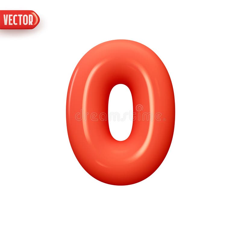 Number 0. Zero Number Sign Red Color. Realistic 3d Design in Cartoon ...