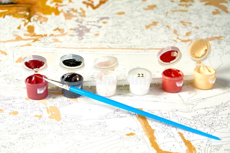 Numbered Containers of Paint for Coloring Drawings by Numbers on Canvas ...