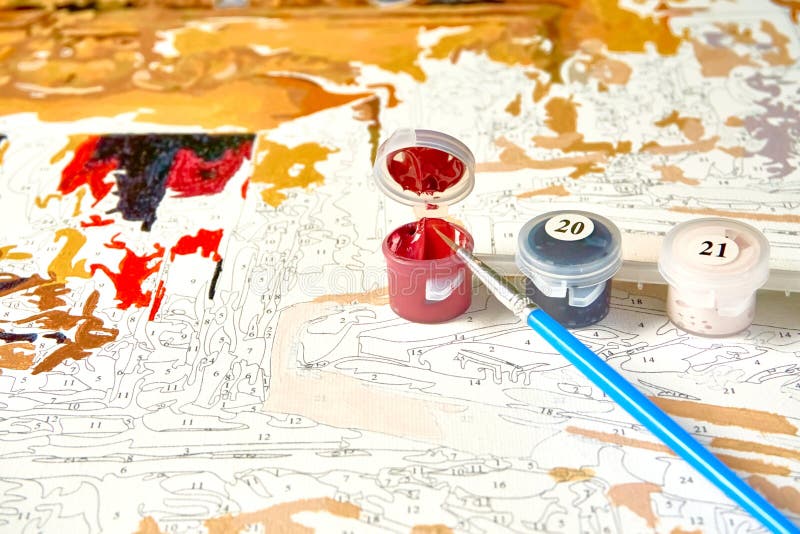Numbered Containers of Paint for Coloring Drawings by Numbers on Canvas ...