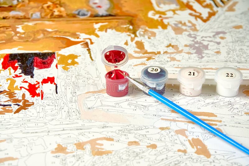 Numbered Containers of Paint for Coloring Drawings by Numbers on Canvas ...