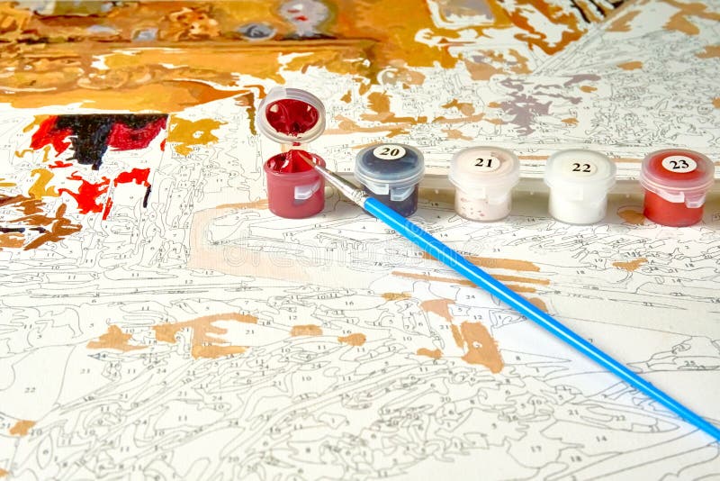 Numbered Containers of Paint for Coloring Drawings by Numbers on Canvas ...
