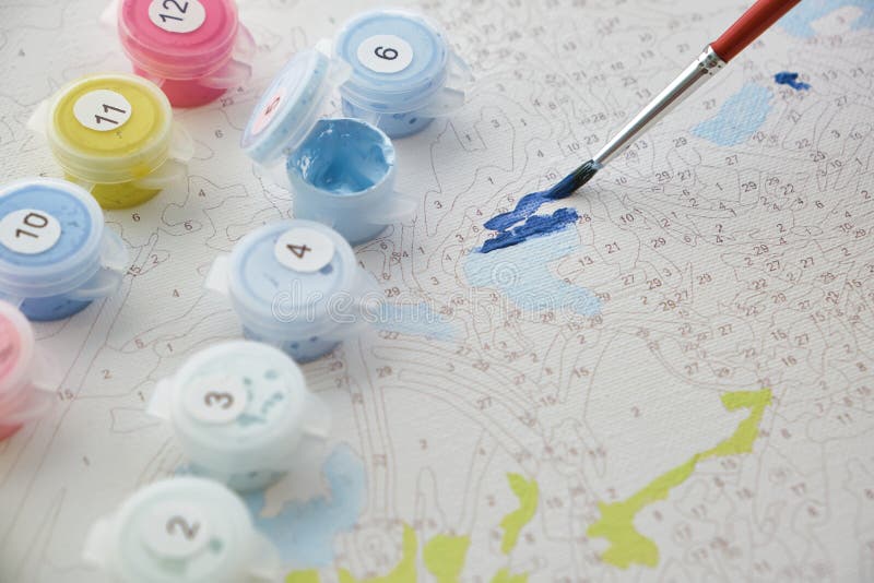Numbered Containers of Paint for Coloring Drawings by Numbers on Canvas ...