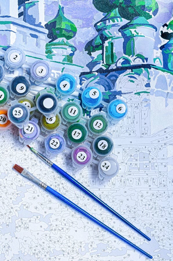 Numbered Containers with Paints and Brushes. Drawing by Numbers ...