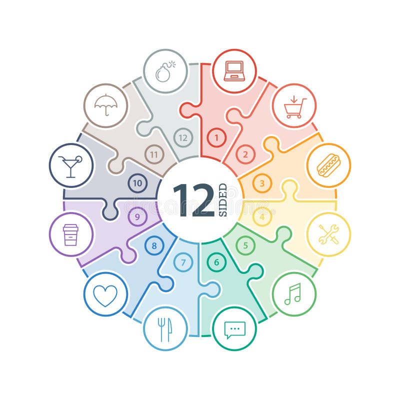 Numbered Flat Rainbow Spectrum Colored Puzzle Presentation Infographic ...