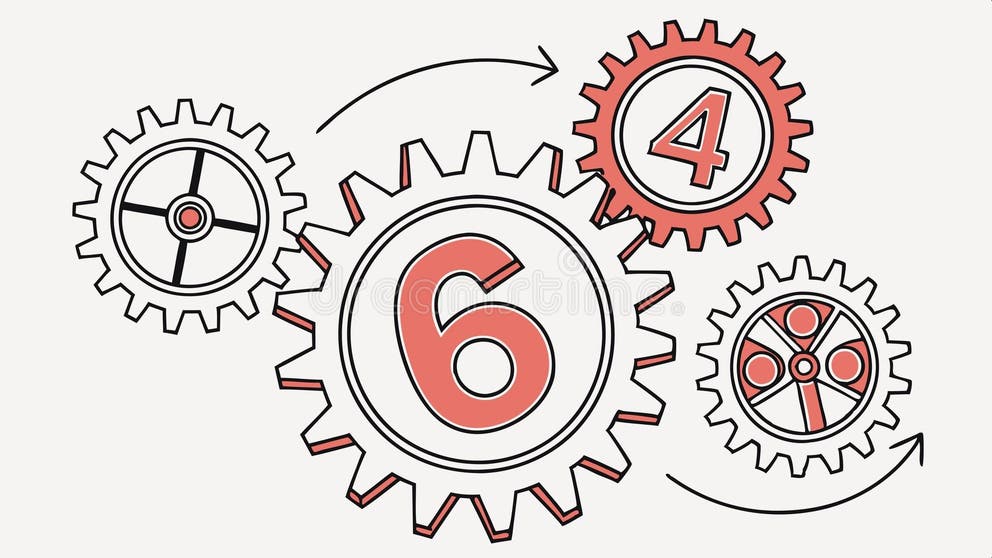 Numbered Gears Four To Six, Sequential Steps in Mechanical Process ...