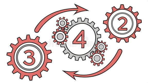 Numbered Gears from One To Four, Step by Step Mechanical Process ...