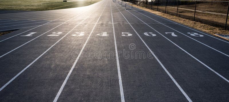 Numbered Lanes of a Track and Field Starting Point Stock Photo - Image ...