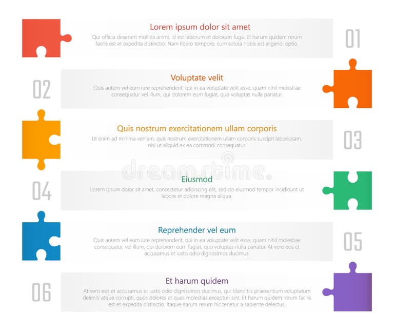 Numbered List Template, Chart Table Vector Design with Colorful Puzzles ...