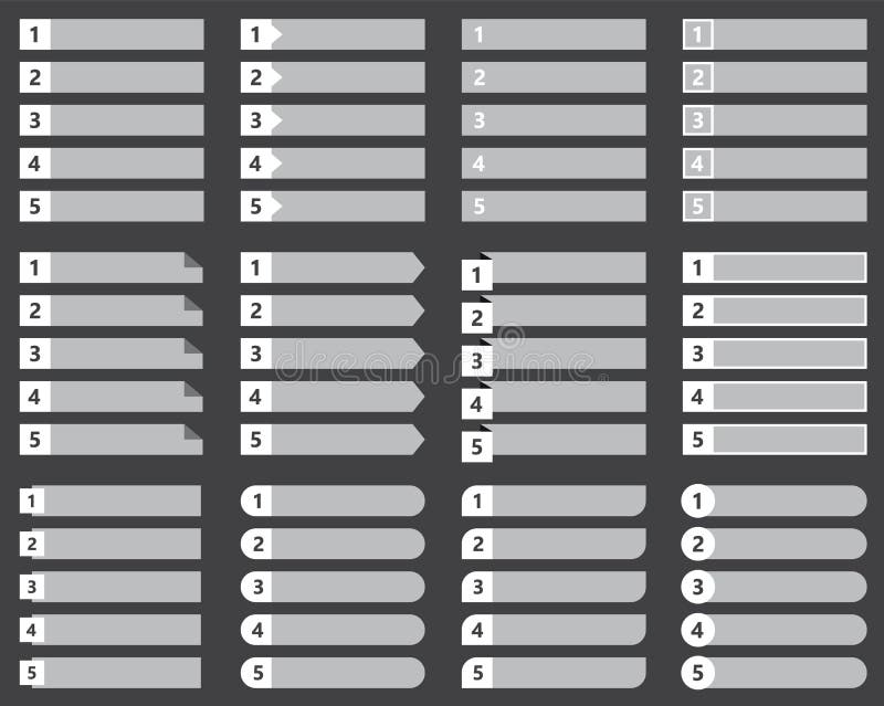 Numbered List Template Set, Chart Table Stock Vector - Illustration of ...