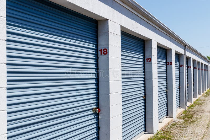 Numbered Self Storage and Mini Storage Garage Units with Roll Up Doors ...