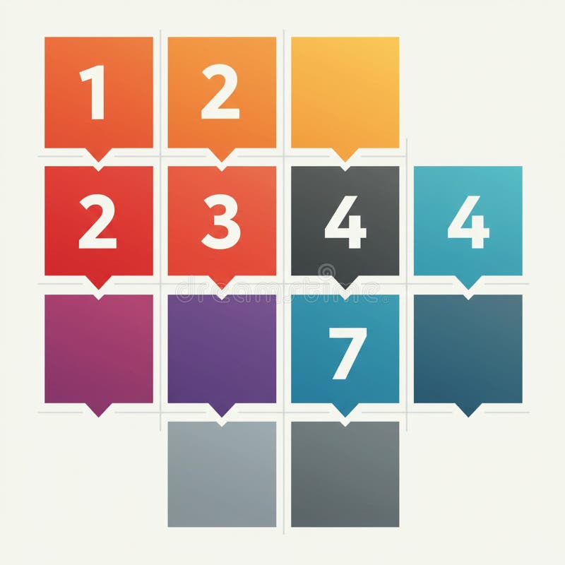 Numbered Sequence of Colorful Arrow-shaped Labels Arranged in a Grid on ...