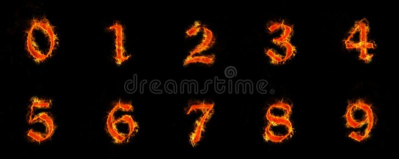Numbers 0-9 in flames stock illustration. Illustration of number - 13887250