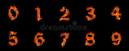 Numbers 0-9 in flames stock illustration. Illustration of number - 13887250