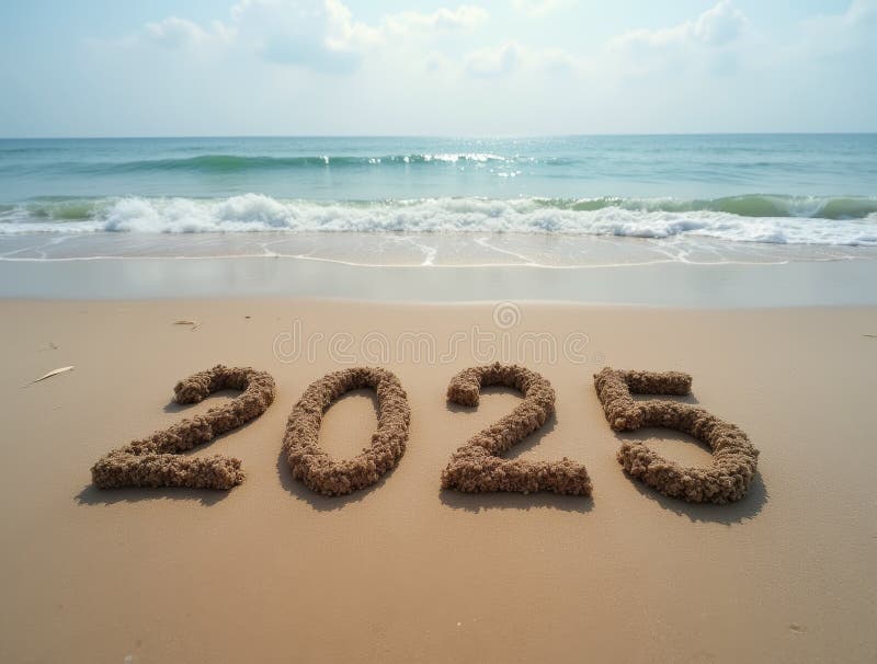 Numbers 2025 on the beach stock image. Image of date - 340269997