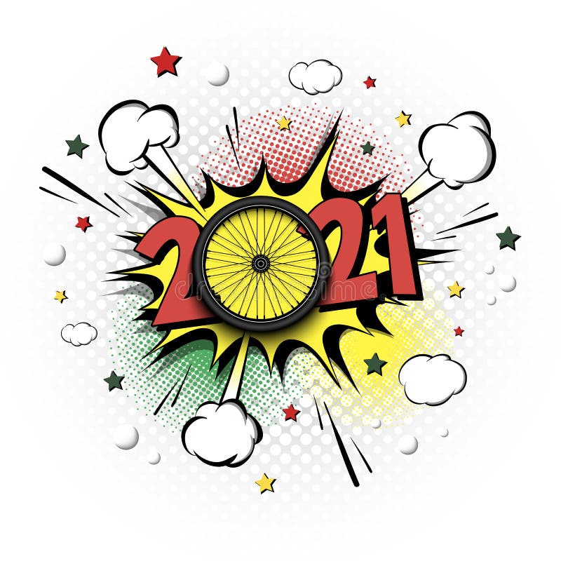 Numbers 2021 and Bicycle Wheel in Pop Art Style Stock Vector ...