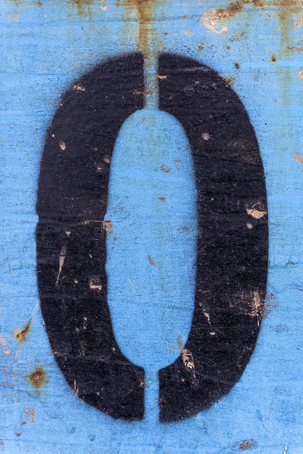 Numbers 0 Black Paint on an Old Blue Iron Surface with Rust Texture and ...