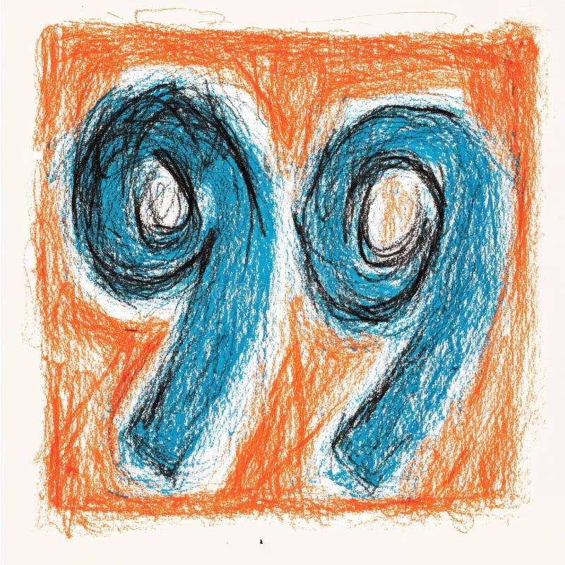 Numbers 99 with Bold Blue and Orange Crayon Texture Stock Photo - Image ...