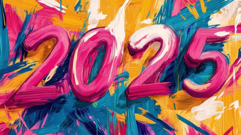 Numbers 2025 in Brushstroke Art with Vibrant Colors for a Modern Touch ...