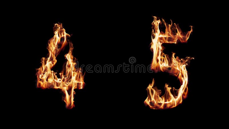 Numbers 4 and 5 Burning in Fire. Stock Video - Video of type, text ...