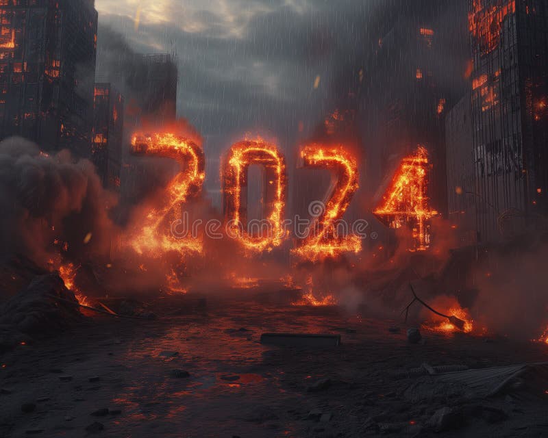The Year 2024 Ablaze: a Symbol of Urgent Times Stock Image - Image of ...