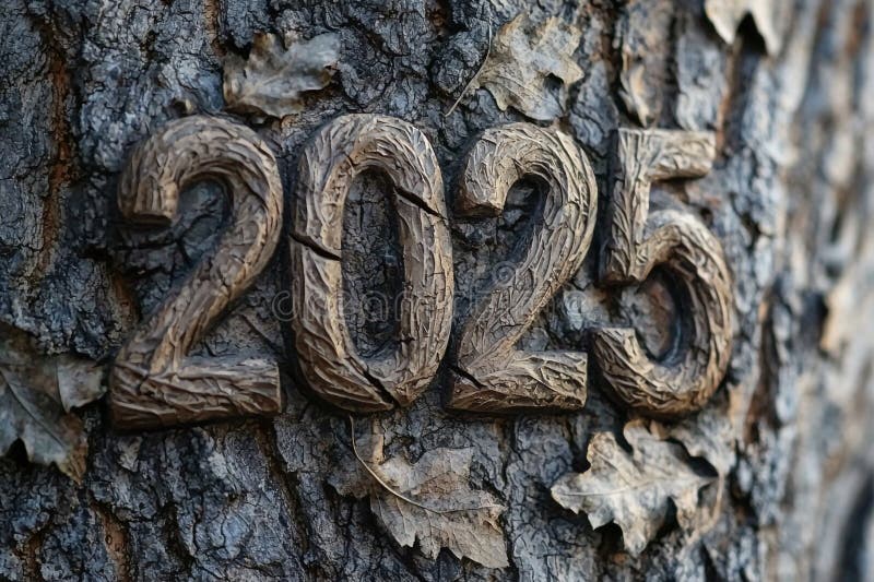 Numbers 2025 Carved from a Giant Tree in a Forest Stock Illustration ...
