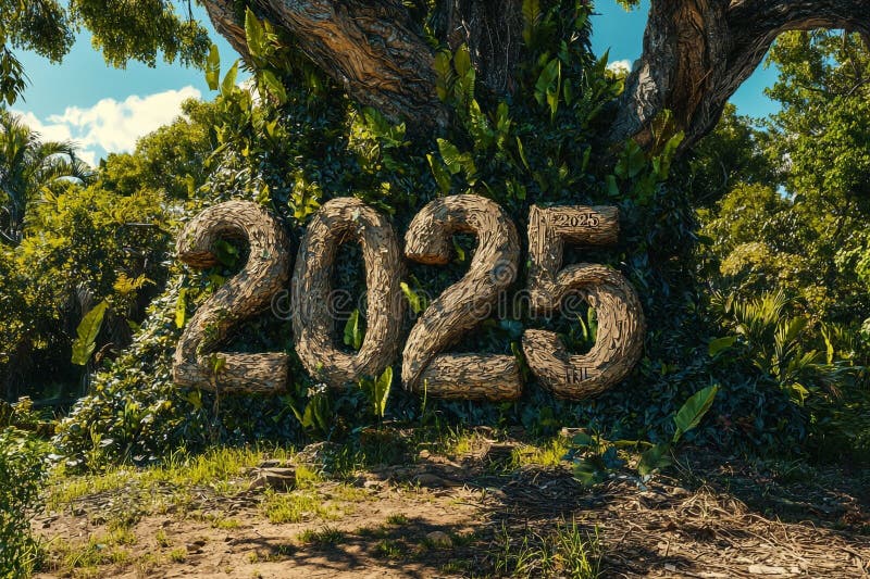 Numbers 2025 Carved from a Giant Tree in a Forest Stock Illustration ...