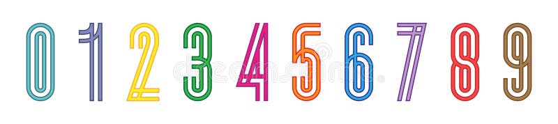 Numbers Collection. Numbers in Linear Flat Design. Colorful Numbers in ...