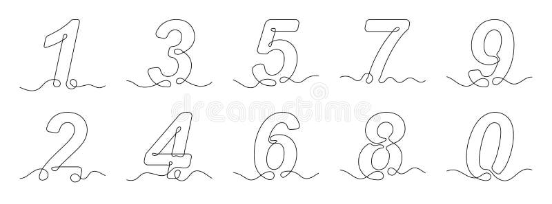 Numbers in Continuous Line Drawing Style. Set of Abstract Drawings of ...