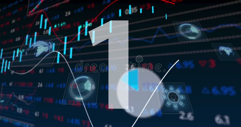 Numbers Countdown Against Stock Market Data Processing on Blue ...