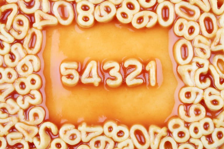 Numbers Counting Down in from Five in Tomato Spagh Stock Photo - Image ...