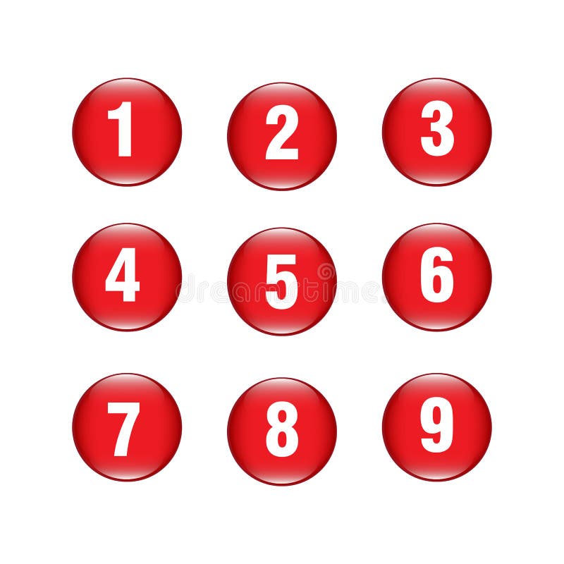 Numbers Counting Red Vector Button Icon Design Set Stock Vector ...