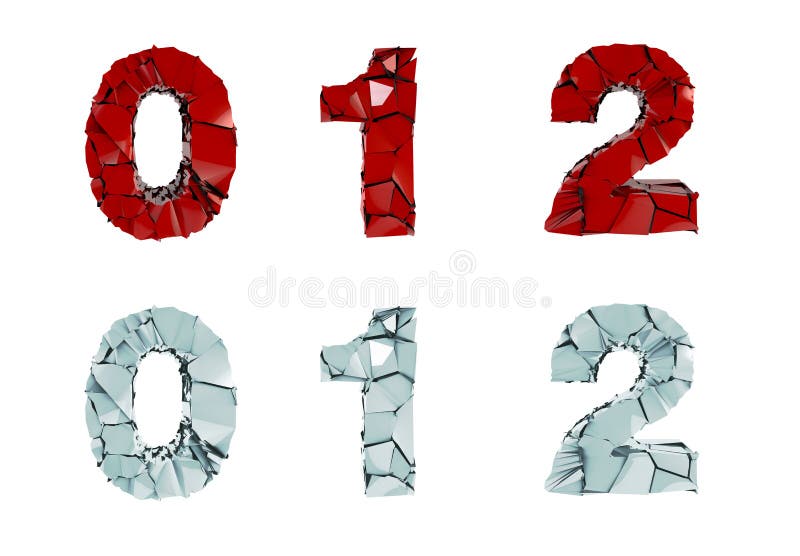 Numbers 0, 1, 2 Cracked - Red and White - Path Save - 3D Render Stock ...