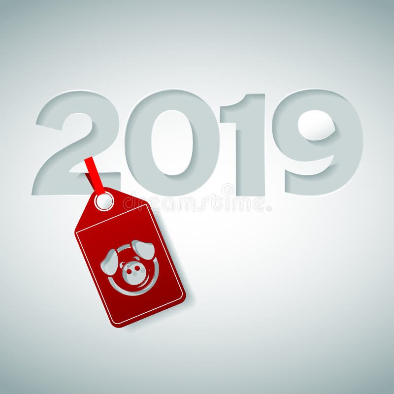 2019 Numbers Cut Out of Paper Style and Label with Pig. Stock Vector ...