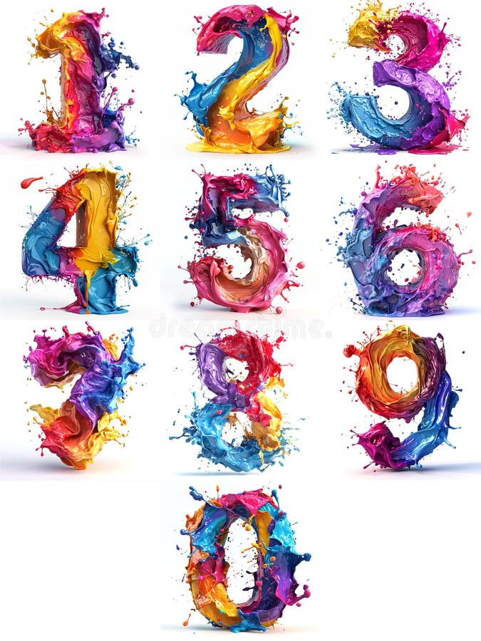 Numbers Executed in the Style of Liquid Paint Stock Illustration ...