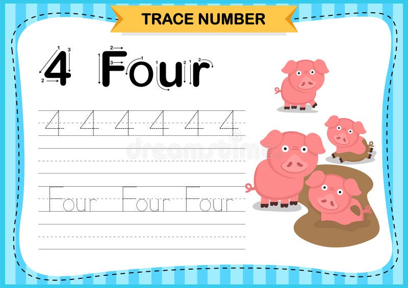Numbers Exercise with Cartoon Vocabulary.Trace Number Design for ...