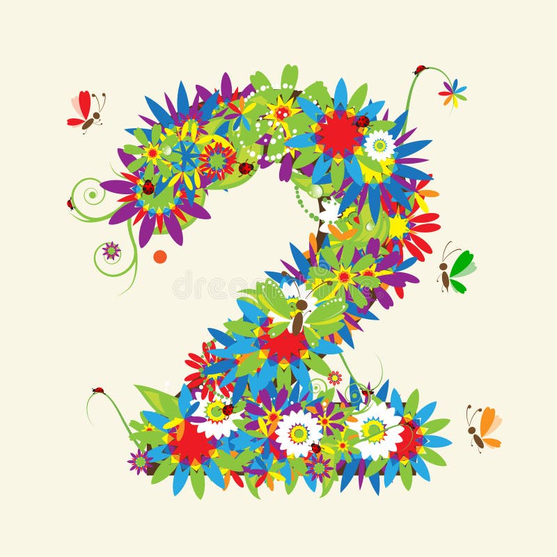 Set of Numbers with Floral Decoration Stock Illustration - Illustration ...