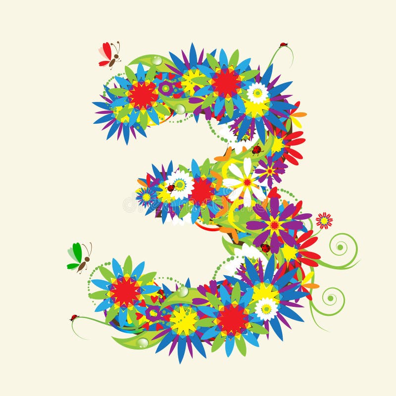 Set of Numbers with Floral Decoration Stock Illustration - Illustration ...