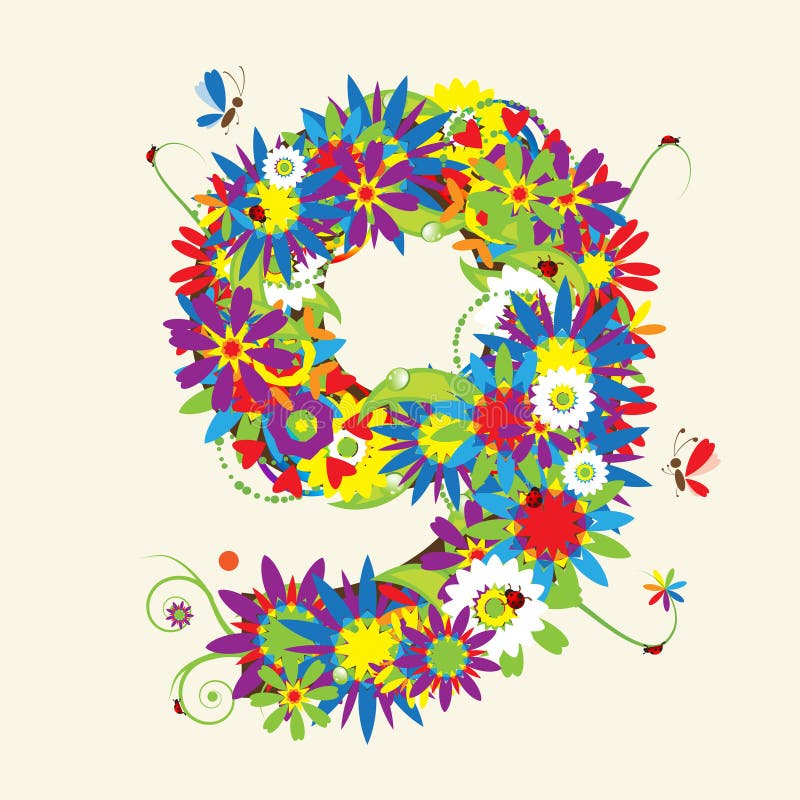 Set of Numbers with Floral Decoration Stock Illustration - Illustration ...