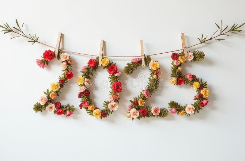 Numbers 2025 on the Floral Wall Stock Photo - Image of frame ...