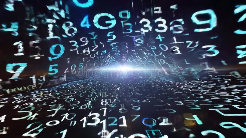 Numbers Flying and Converging Toward a Central Point of Light Stock ...