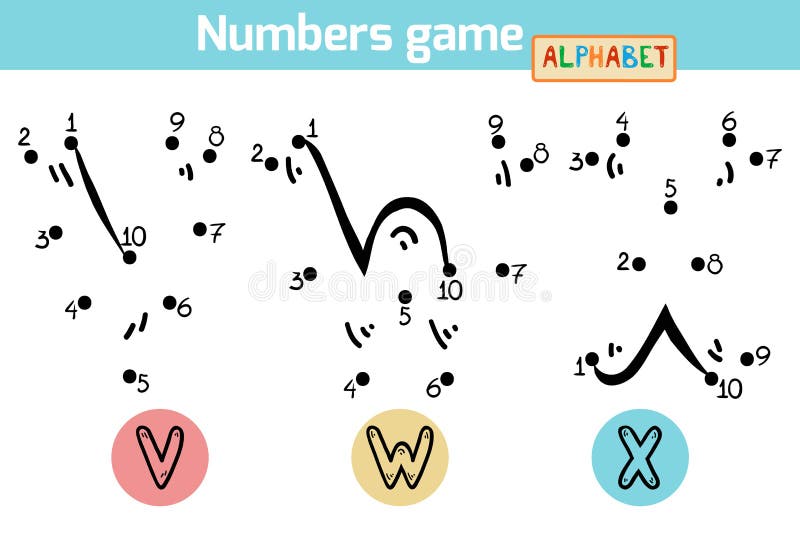 Numbers Game (Alphabet): Letters V, W, X Stock Vector - Illustration of ...