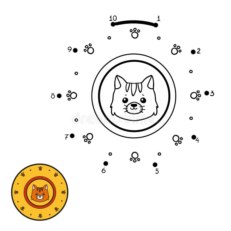 Numbers Game for Children. a Plate with a Cute Cat Stock Vector ...