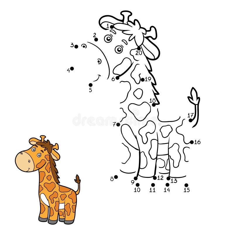 Connect the Dots To Draw the Cute Giraffe and Color it Stock Vector ...