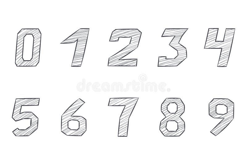 Numbers. Hand drawn sketch stock vector. Illustration of typography ...