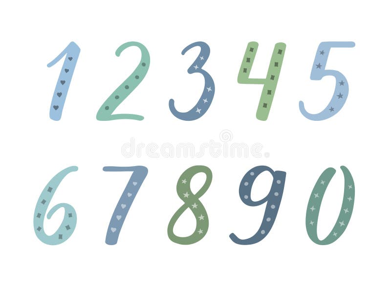 Numbers 1, 2, 3, 4, 5, 6, 7, 8, 9, 0 Handwritten Lettering with Thick ...