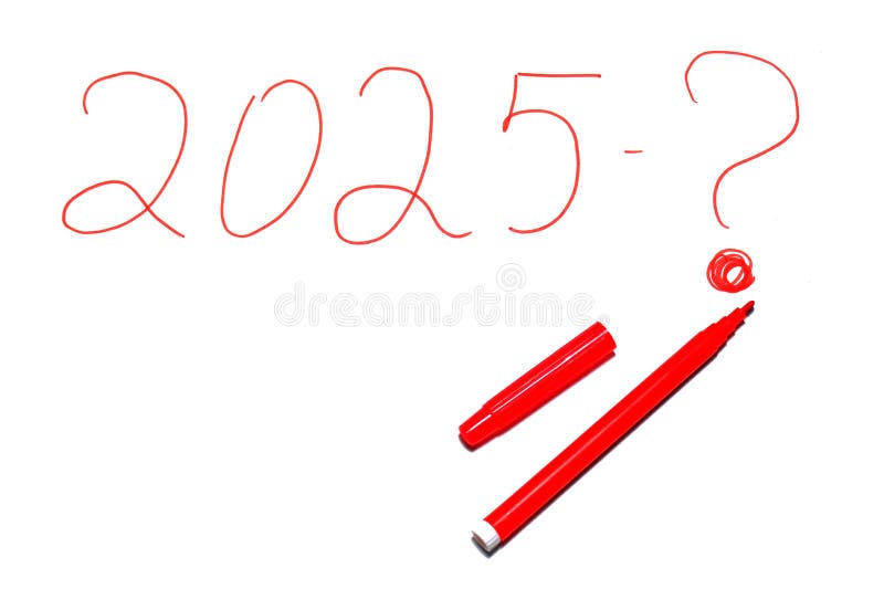 The Numbers 2025 are Handwritten on a White Sheet of Paper in Red Stock ...
