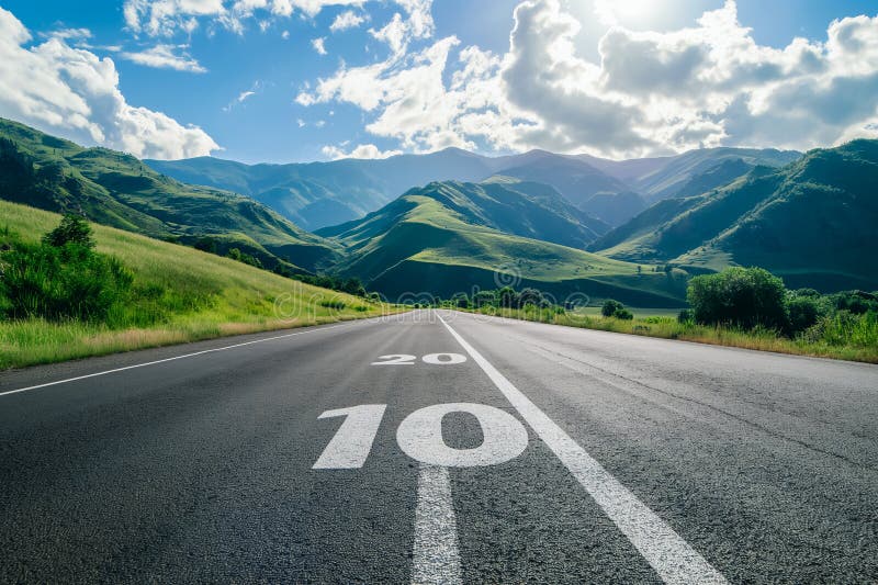 Numbers 10, 20 on the Highway Against the Backdrop of Mountains Stock ...